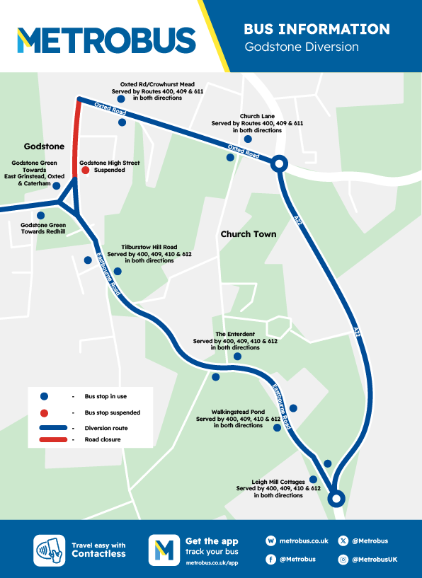 Godstone High Street Road Closure - Metrobus